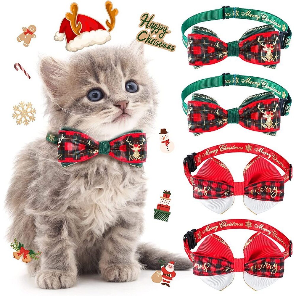 4 Packs Christmas Adjustable Cat Collar - CatGlamour.com