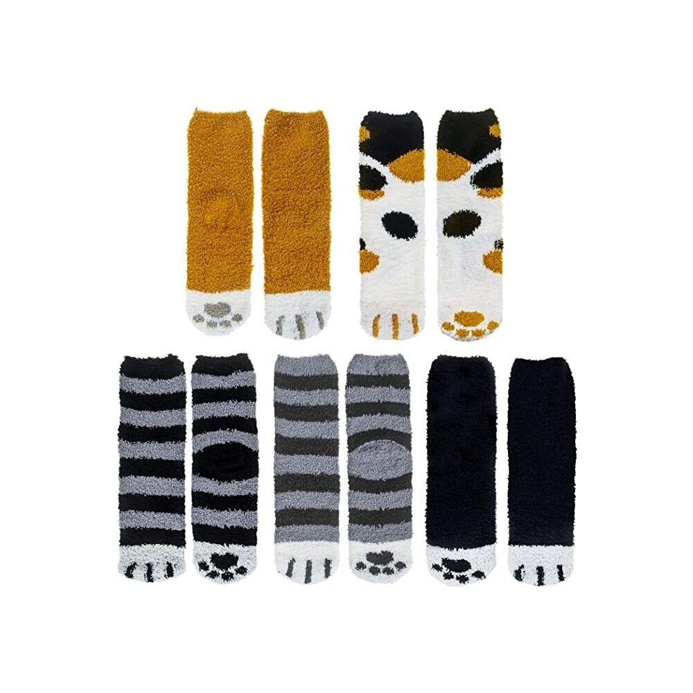 Fluffy Cat Paw Women's Socks (5 Pairs) - CatGlamour.com