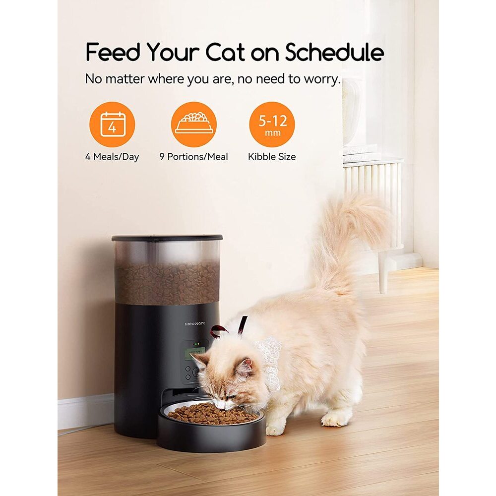 Timed Cat Feeder With Stainless-Steel Bowl & Twist Lock Lid ...
