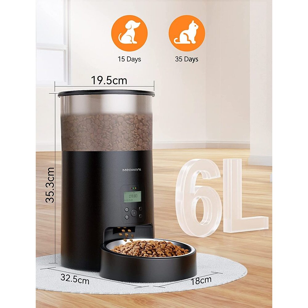Timed Cat Feeder With Stainless-Steel Bowl & Twist Lock Lid ...
