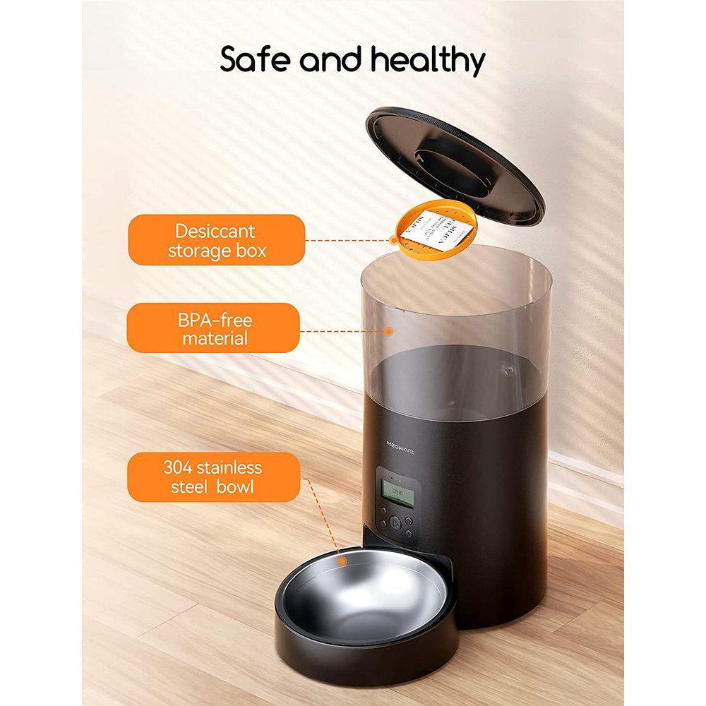 Timed Cat Feeder With Stainless-Steel Bowl & Twist Lock Lid ...