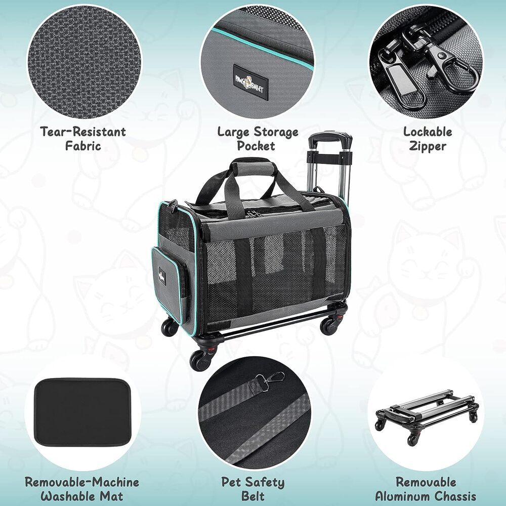 Rolling Cat Carrier with Wheels & Telescopic Handle - CatGlamour.com