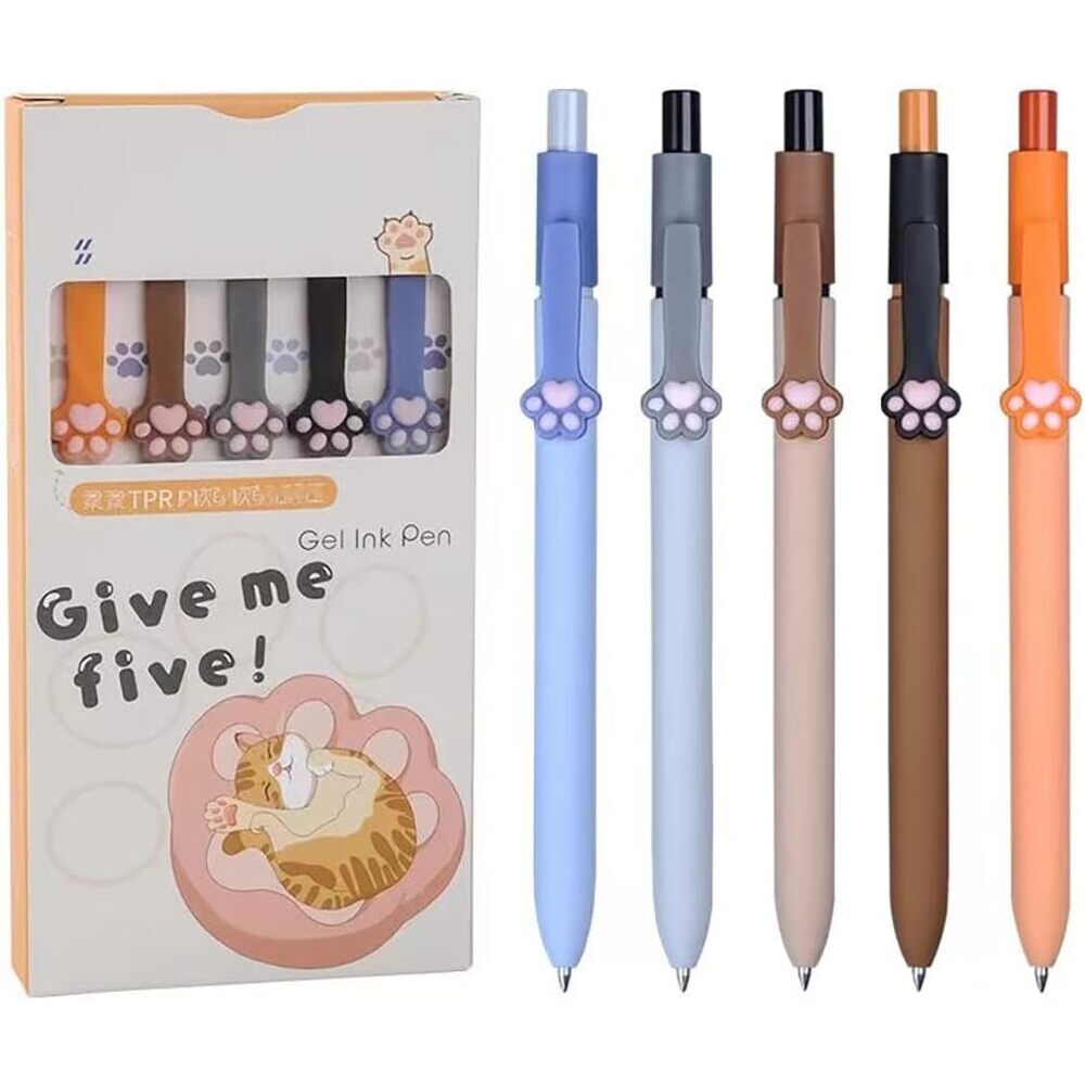 Lovely Cat-Themed Retractable Gel Pen (5pcs) - CatGlamour.com