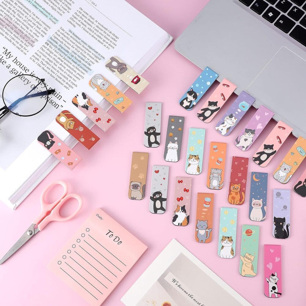 Charming Cat-Themed Magnetic Bookmarks (48 Pcs) - CatGlamour.com