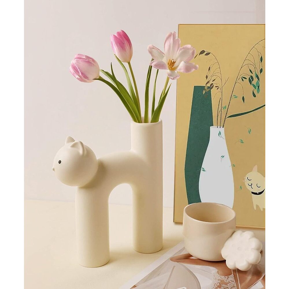 Artistic Cat Ceramic Flower Vase - CatGlamour.com