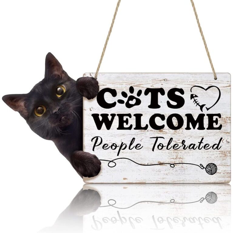 Whimsical Black Cat Welcome Sign - CatGlamour.com