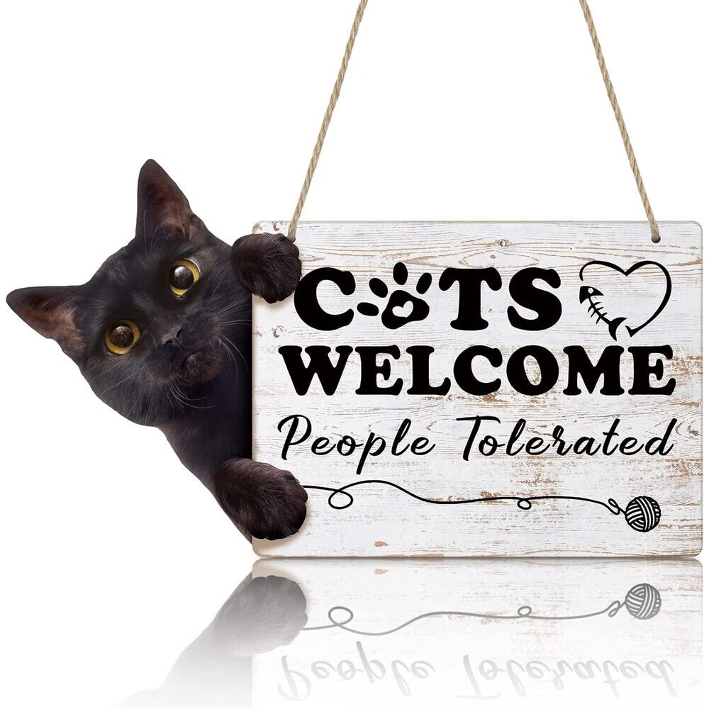 Whimsical Black Cat Welcome Sign - CatGlamour.com