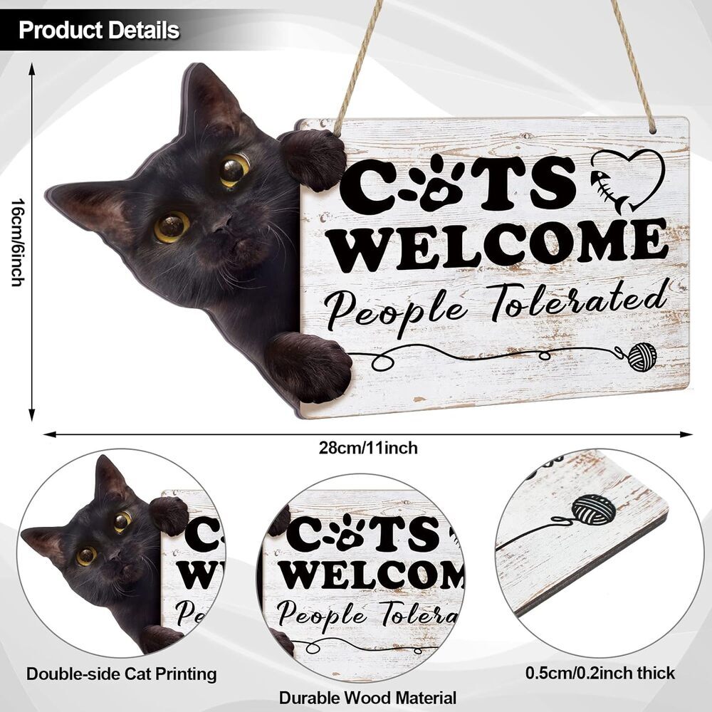 Whimsical Black Cat Welcome Sign - CatGlamour.com