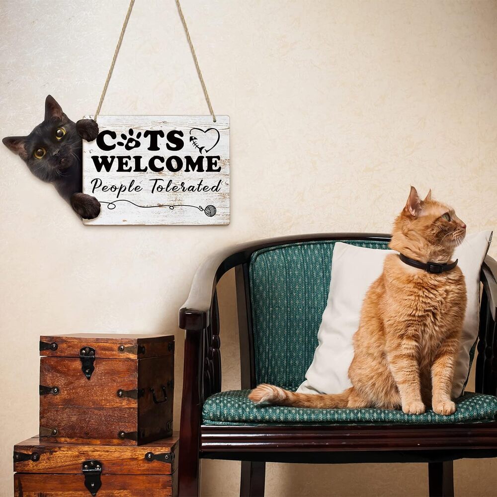 Whimsical Black Cat Welcome Sign - CatGlamour.com