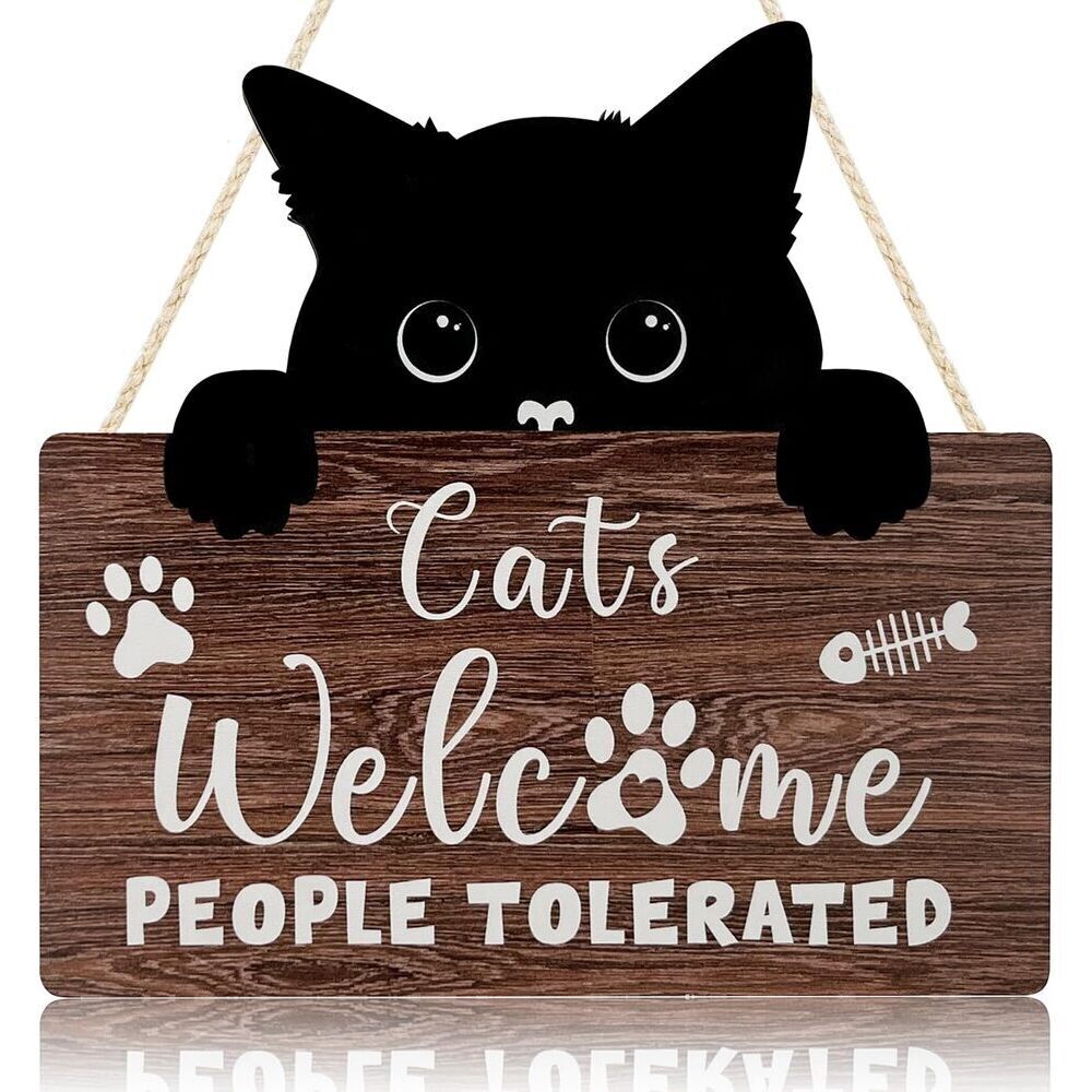 Whimsical Black Cat Welcome Sign - CatGlamour.com
