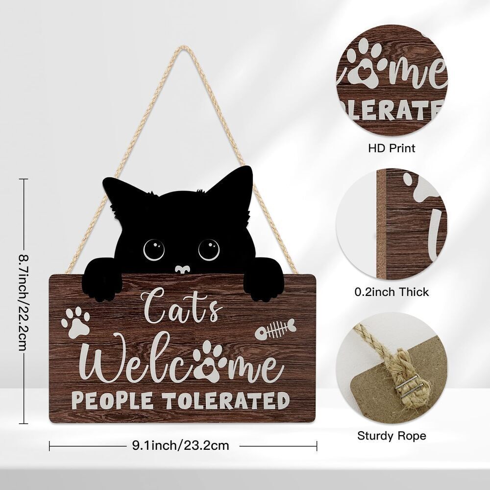 Whimsical Black Cat Welcome Sign - CatGlamour.com
