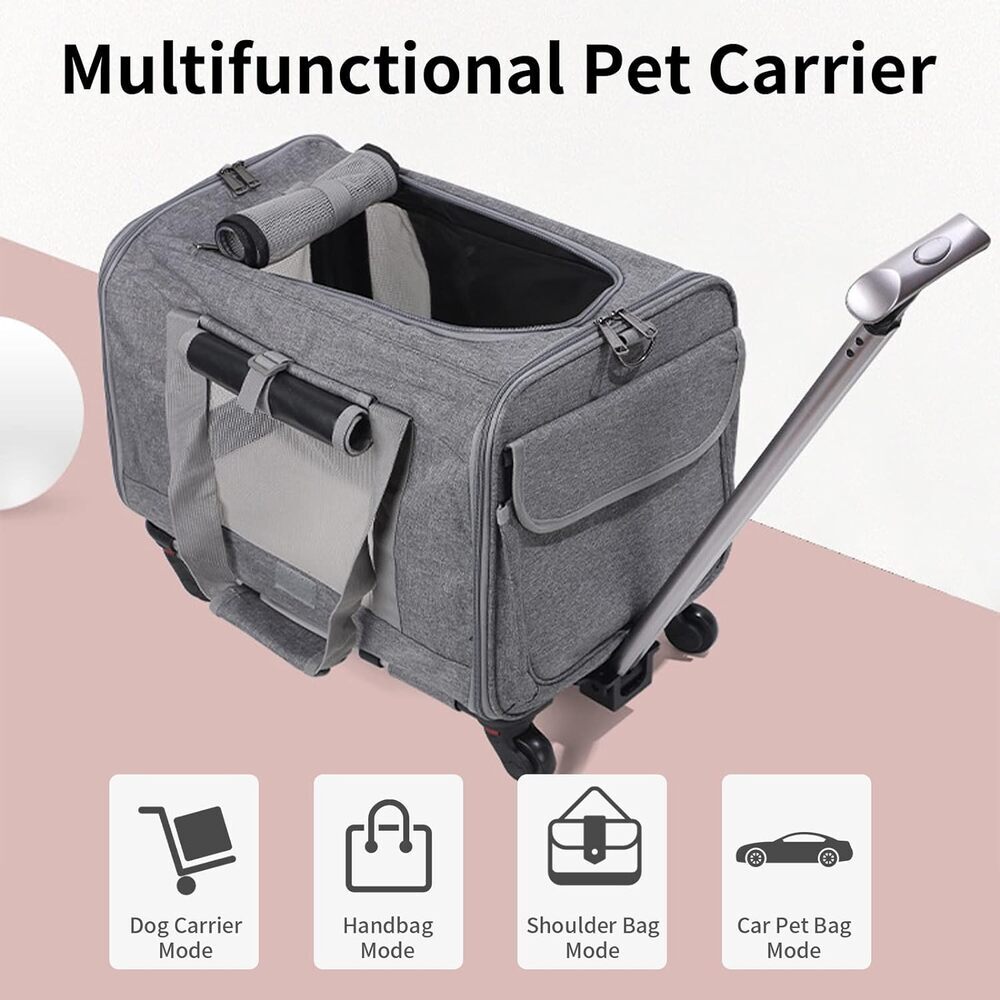 Airline Approved Rolling Cat Carrier with Telescopic Handle ...