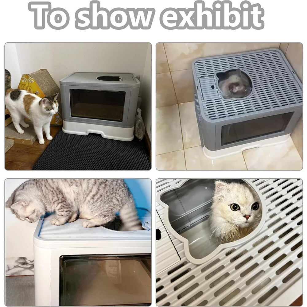 Deluxe Foldable Cat Litter Box Set: Enhanced with Lid, Mat, and Scoop ...