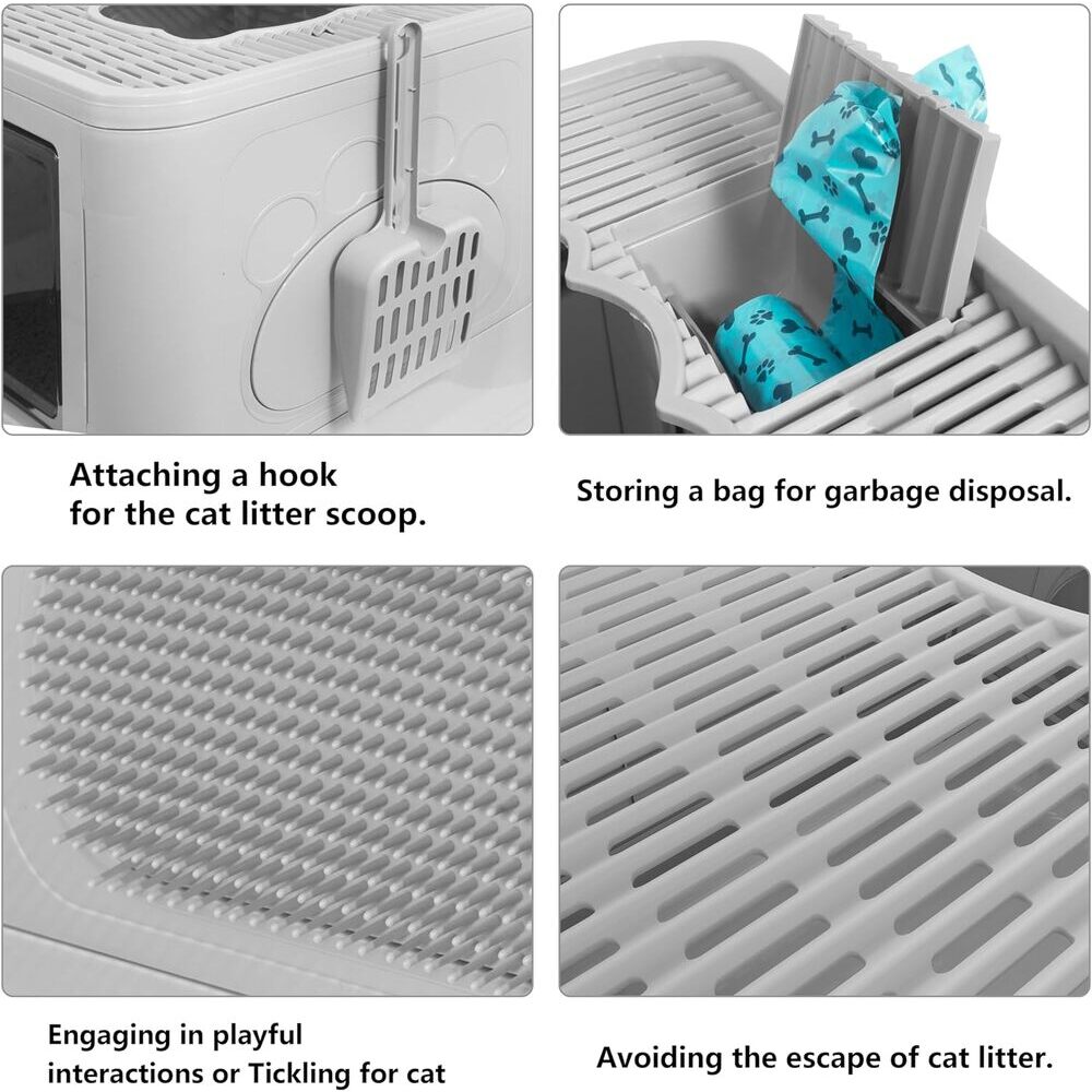 Deluxe Foldable Cat Litter Box Set: Enhanced with Lid, Mat, and Scoop ...