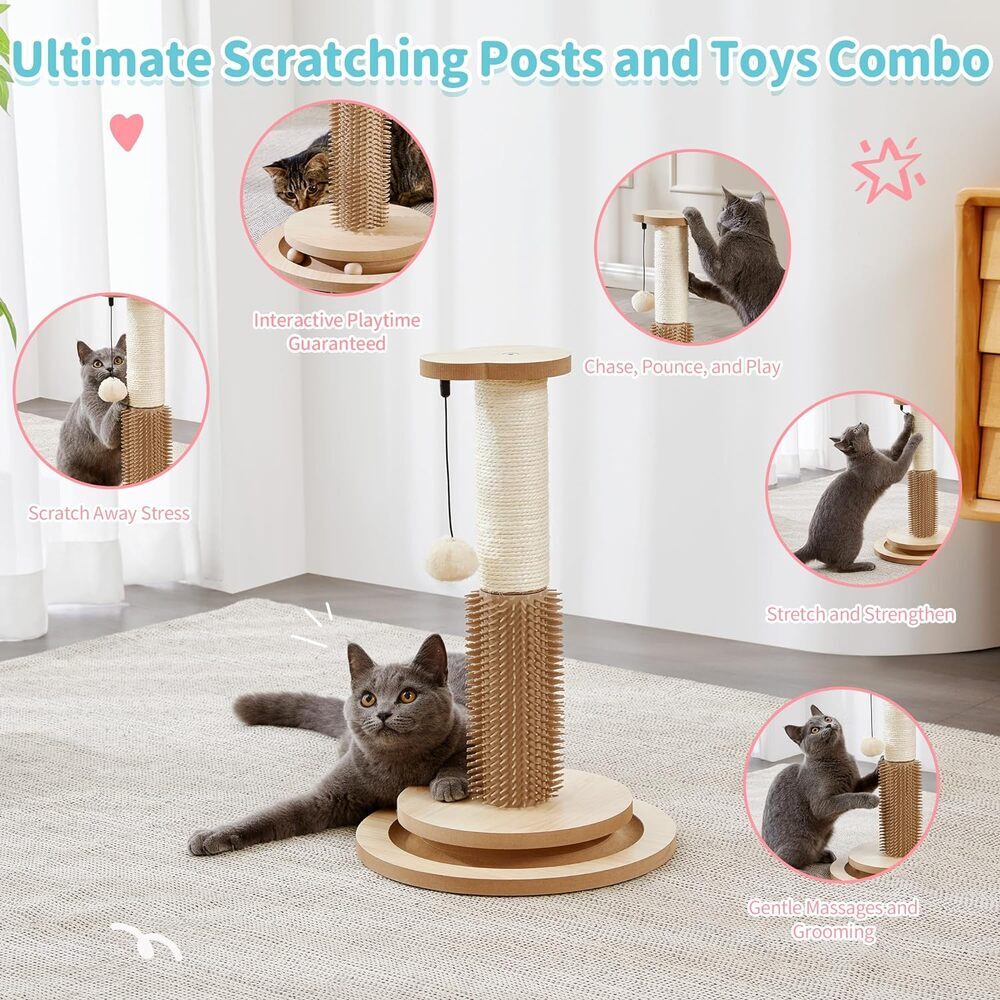 All-in-One Sisal Cat Scratcher, Interactive Turntable Toy, Self ...