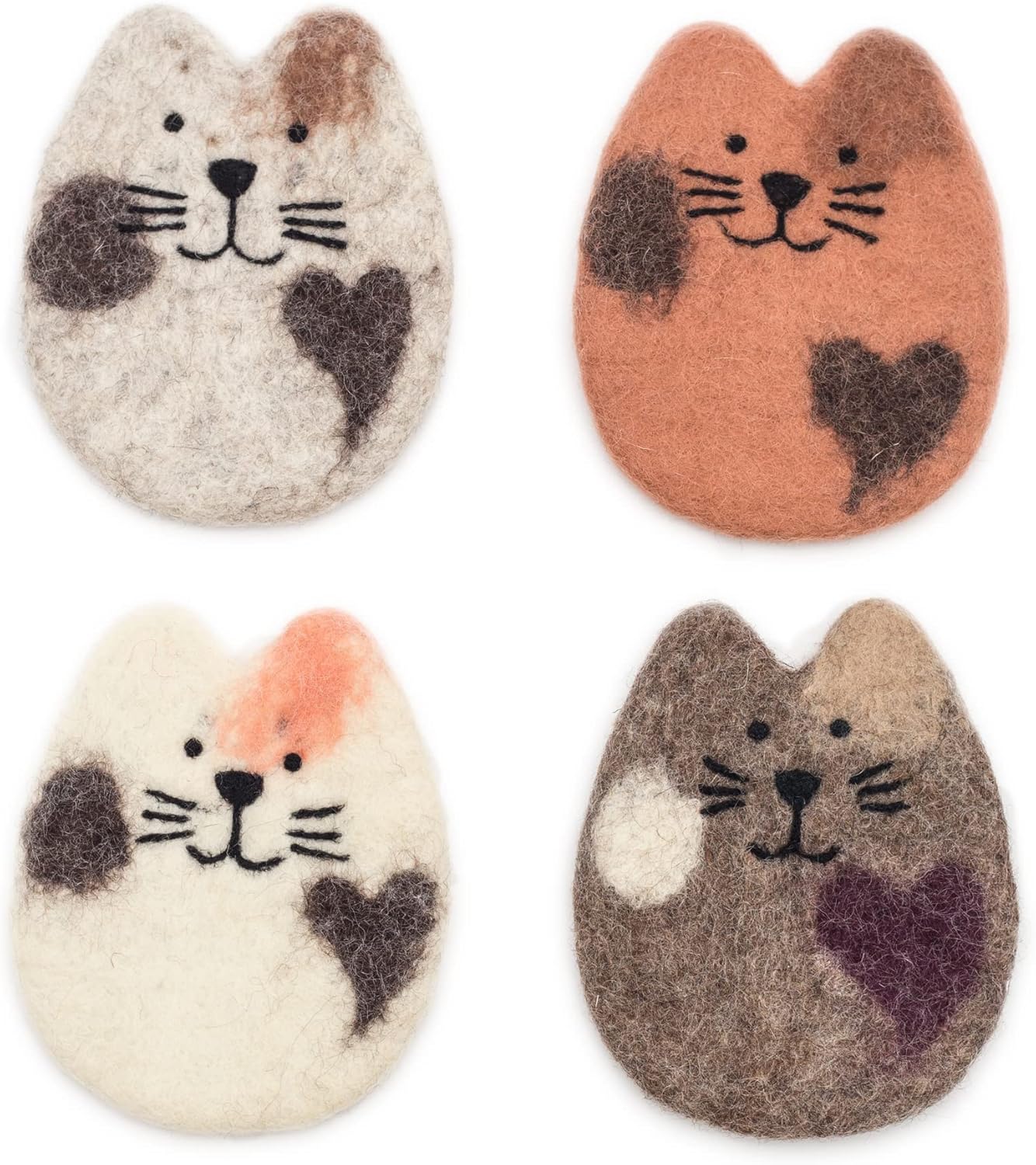 Handmade Moisture Absorbent Cat Felt Wool Coasters - 4 Pack ...