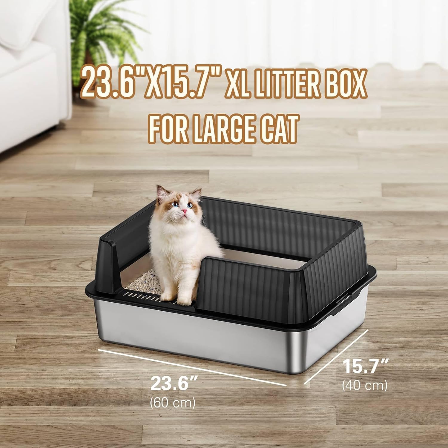 Extra Large Stainless Steel Cat Litter Box – High Sided, Easy Clean ...