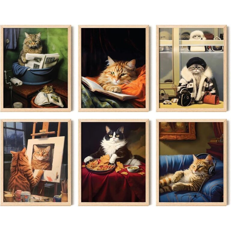 Funny Cat Poster - Wall Art, Cute Kitty Prints for Cat Lovers(set of 6 ...