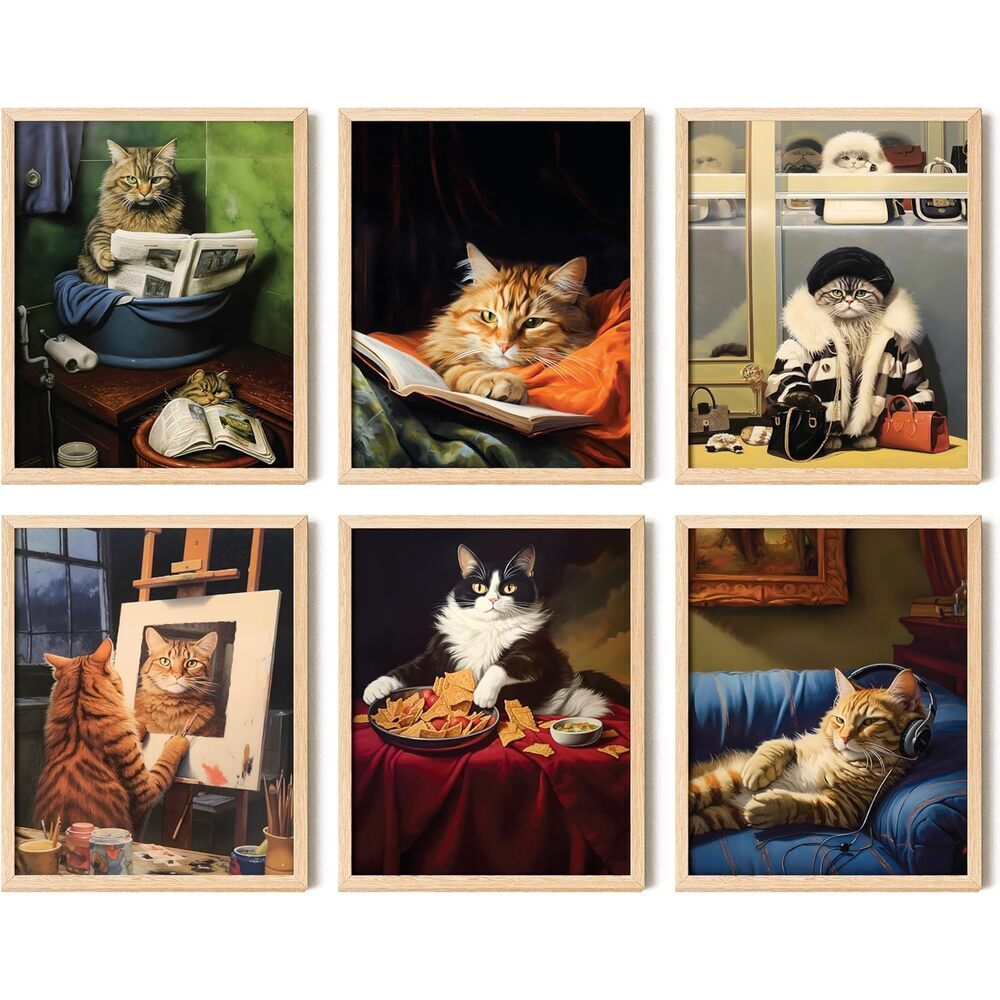 Funny Cat Poster - Wall Art, Cute Kitty Prints for Cat Lovers(set of 6) - CatGlamour.com