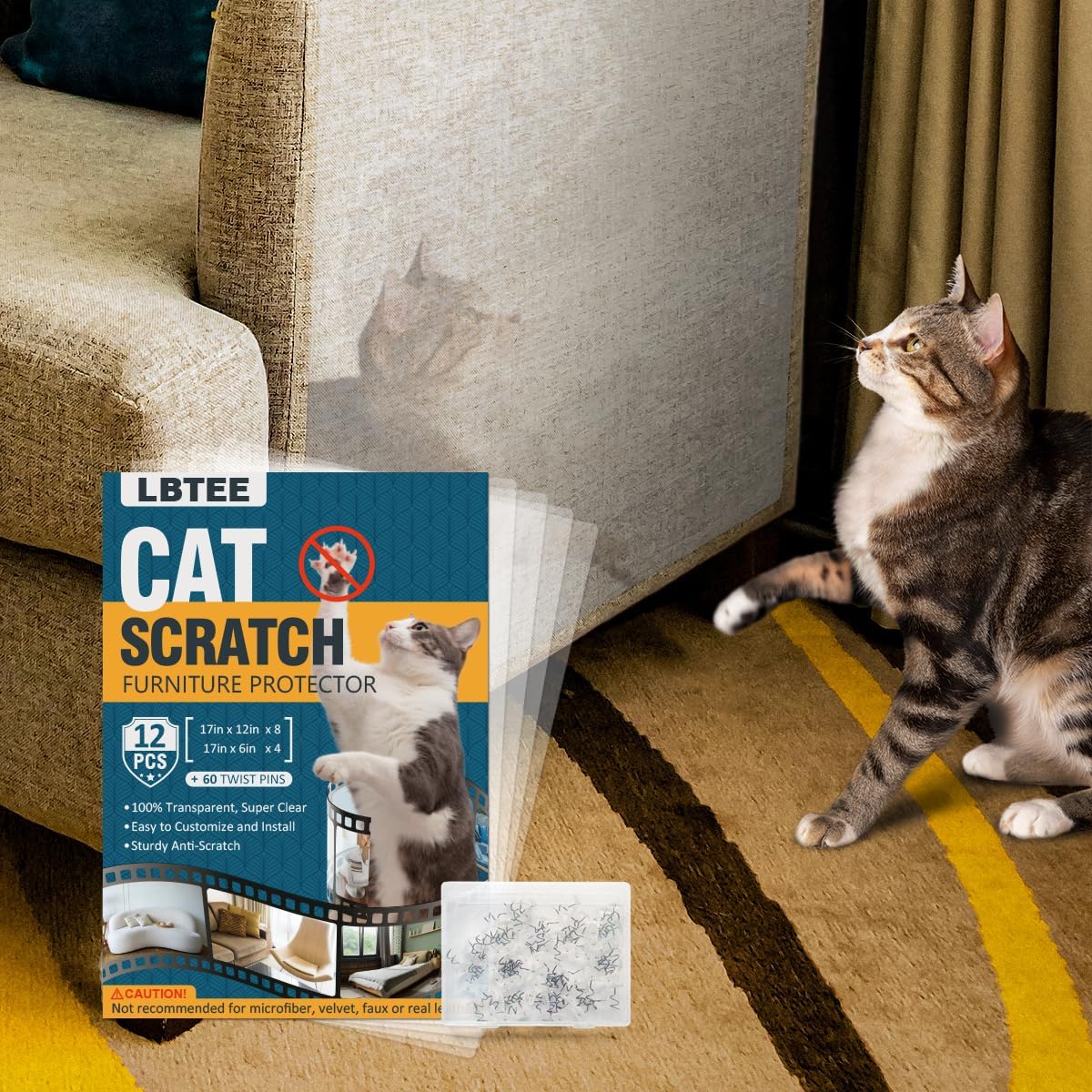 Couch Cat Scratch Protector - 12 Pcs with Storage Box, Self-Adhesive ...